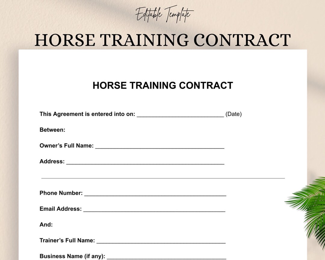Horse Training Contract Template | Editable DOC & PDF | Equine Training ...