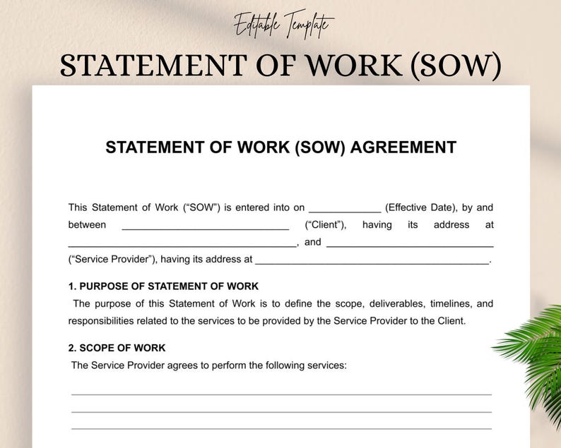 Statement of Work (SOW) Template – Project Scope Services Document (PDF ...