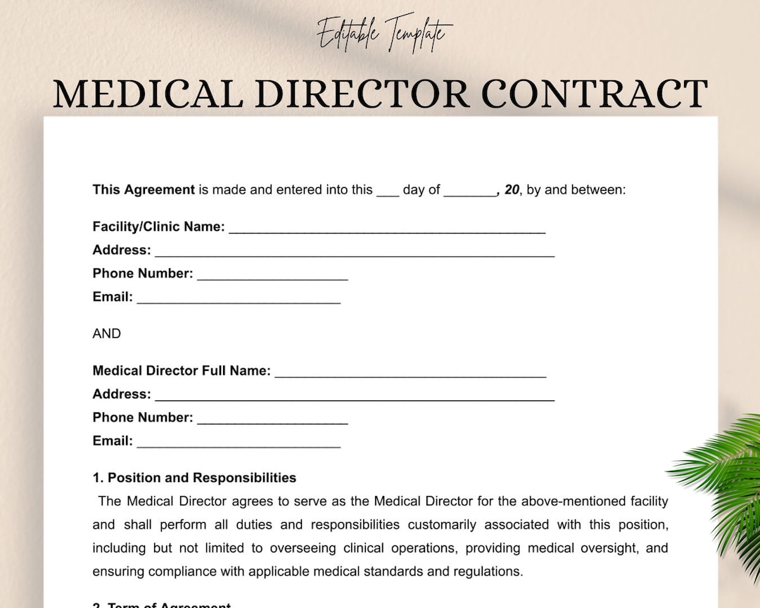 Medical Director Contract Template | Editable Healthcare Agreement DOC ...