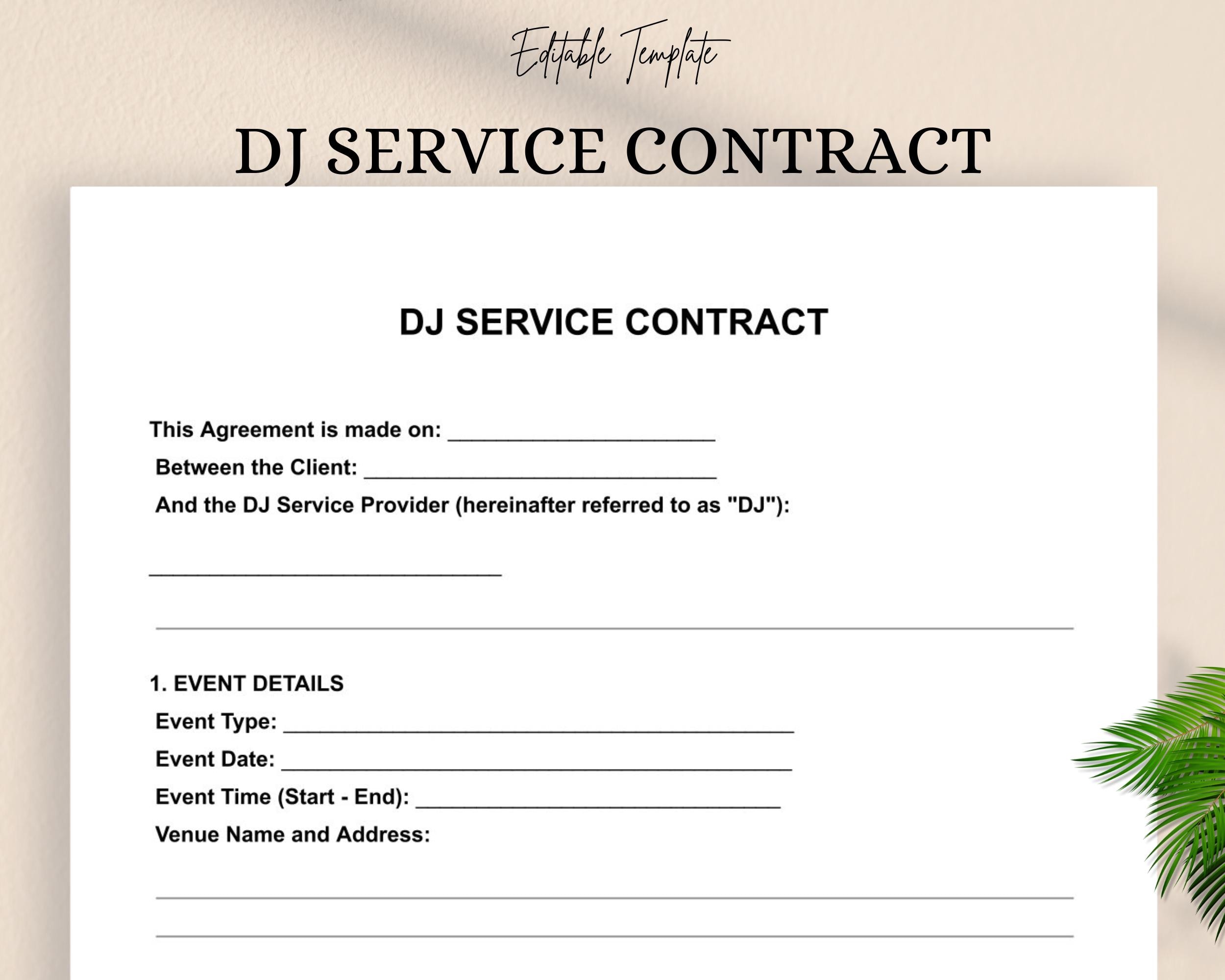 DJ Service Contract Template | Music Event Agreement | Editable DOC ...