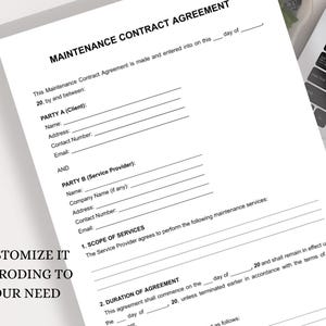 Maintenance Contract Template | Editable Service Agreement DOC & PDF - Etsy
