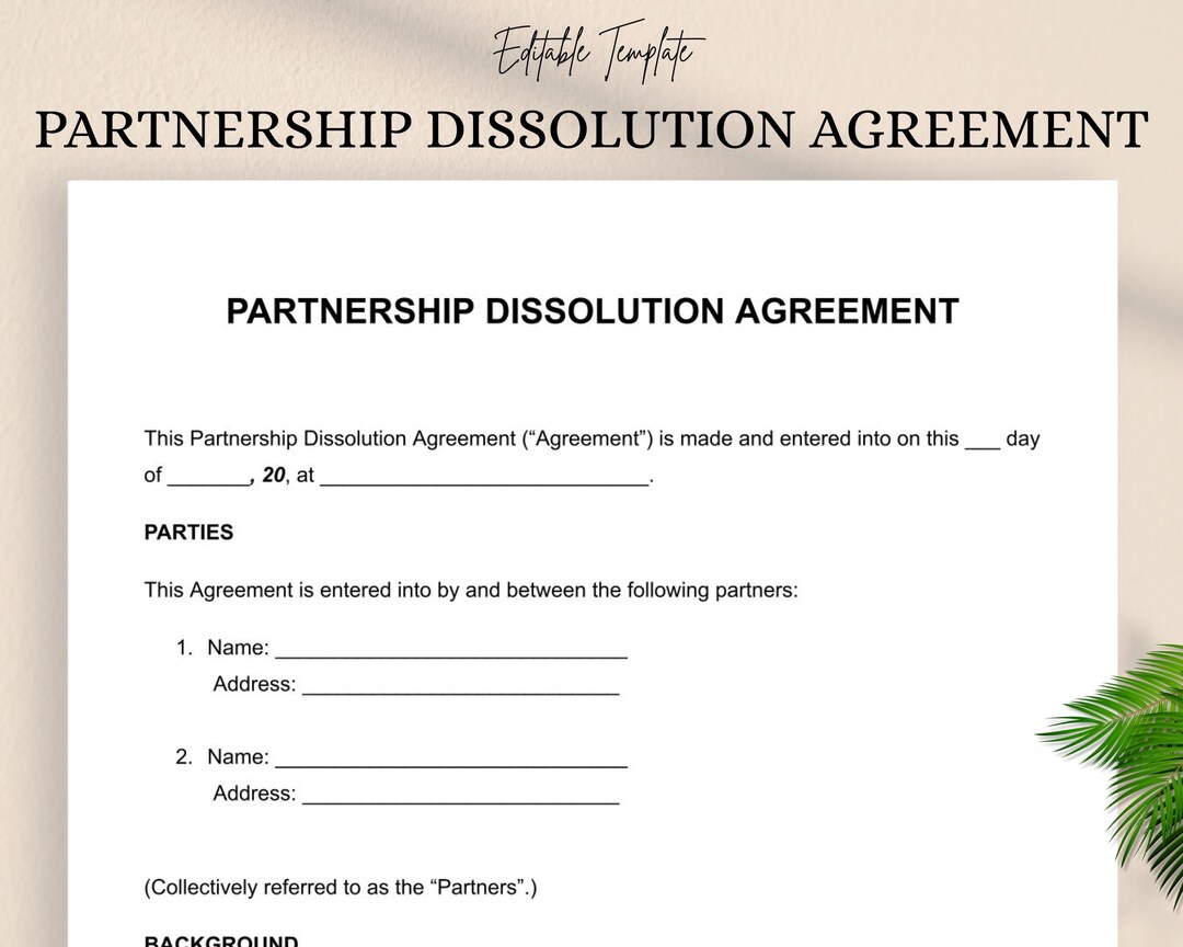 Partnership Dissolution Agreement Template – Business Partnership ...