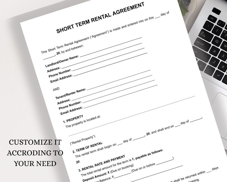 Editable Short Term Rental Agreement Template: Vacation Rental Lease ...