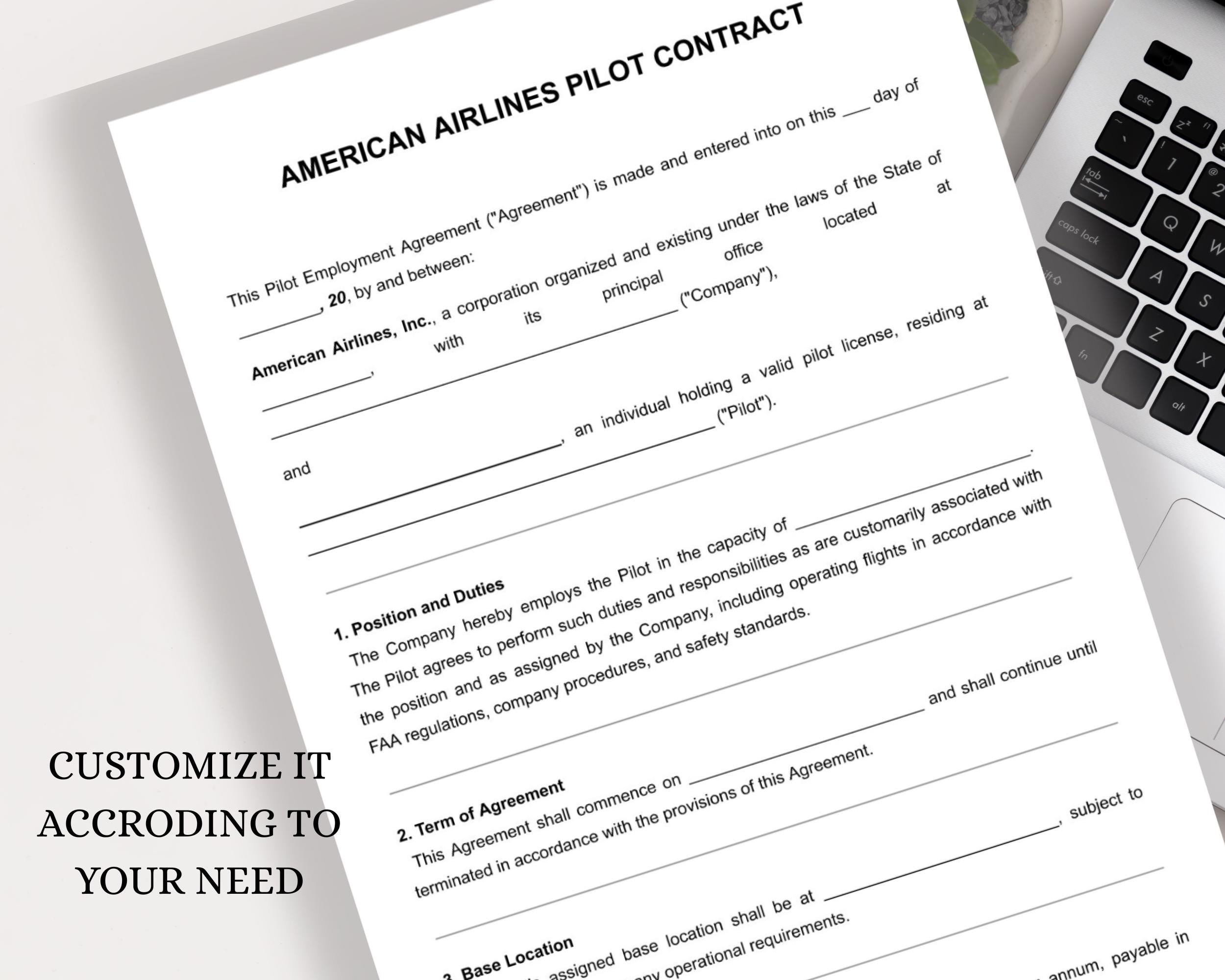 American Airlines Pilot Contract Template | Editable DOC & PDF Aviation ...