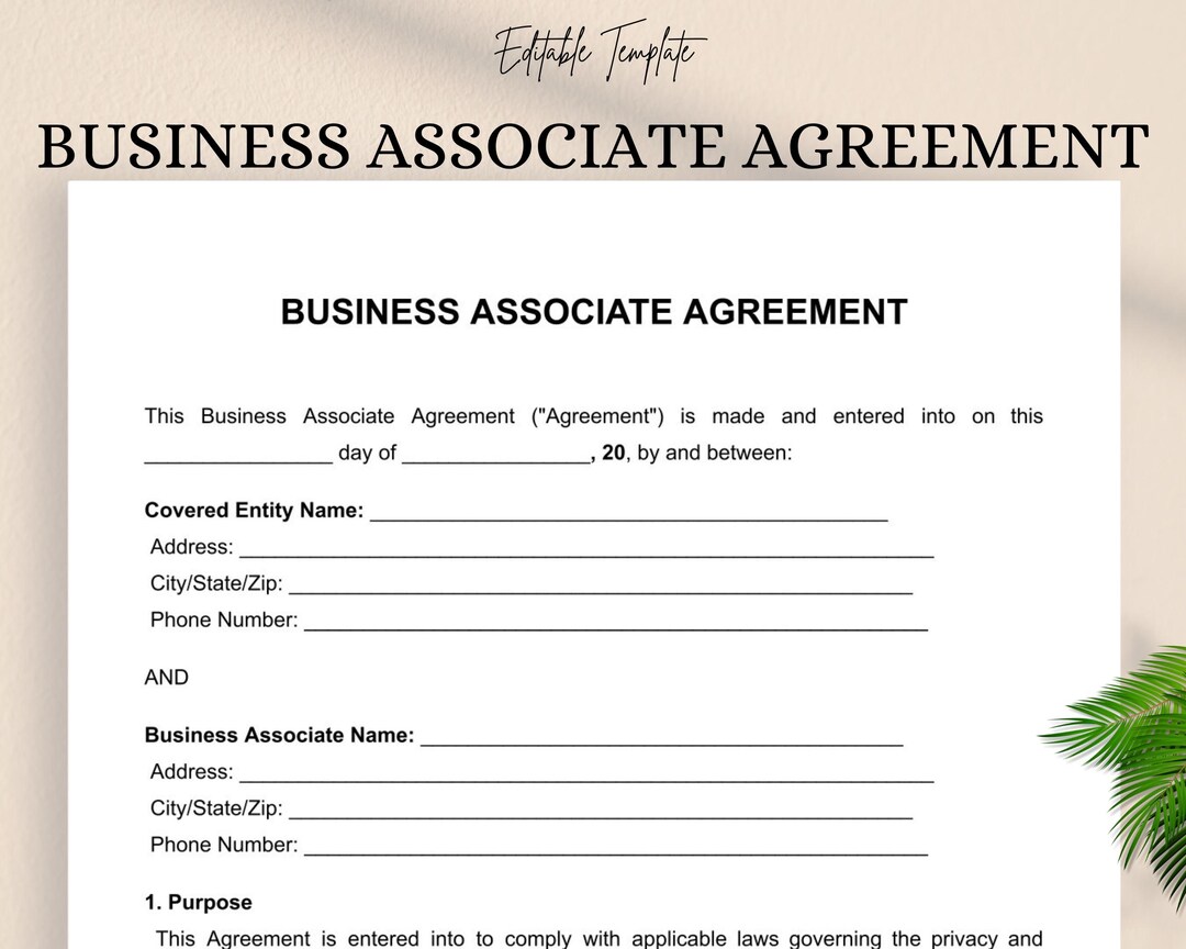 Business Associate Agreement | Editable HIPAA Compliance DOC & PDF - Etsy