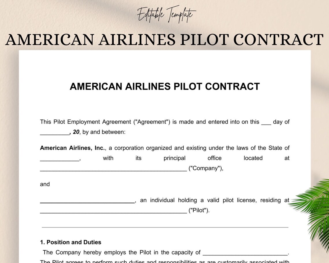 American Airlines Pilot Contract Template | Editable DOC & PDF Aviation ...