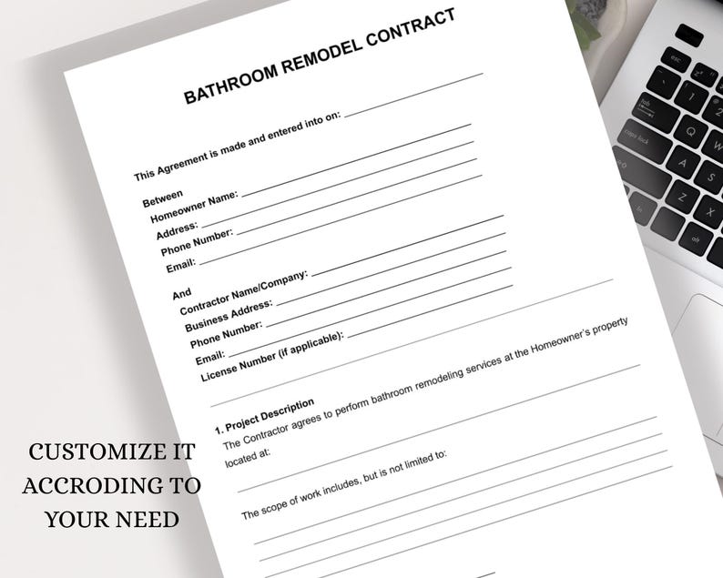 Bathroom Remodel Contract | Editable DOC & PDF Renovation Agreement ...