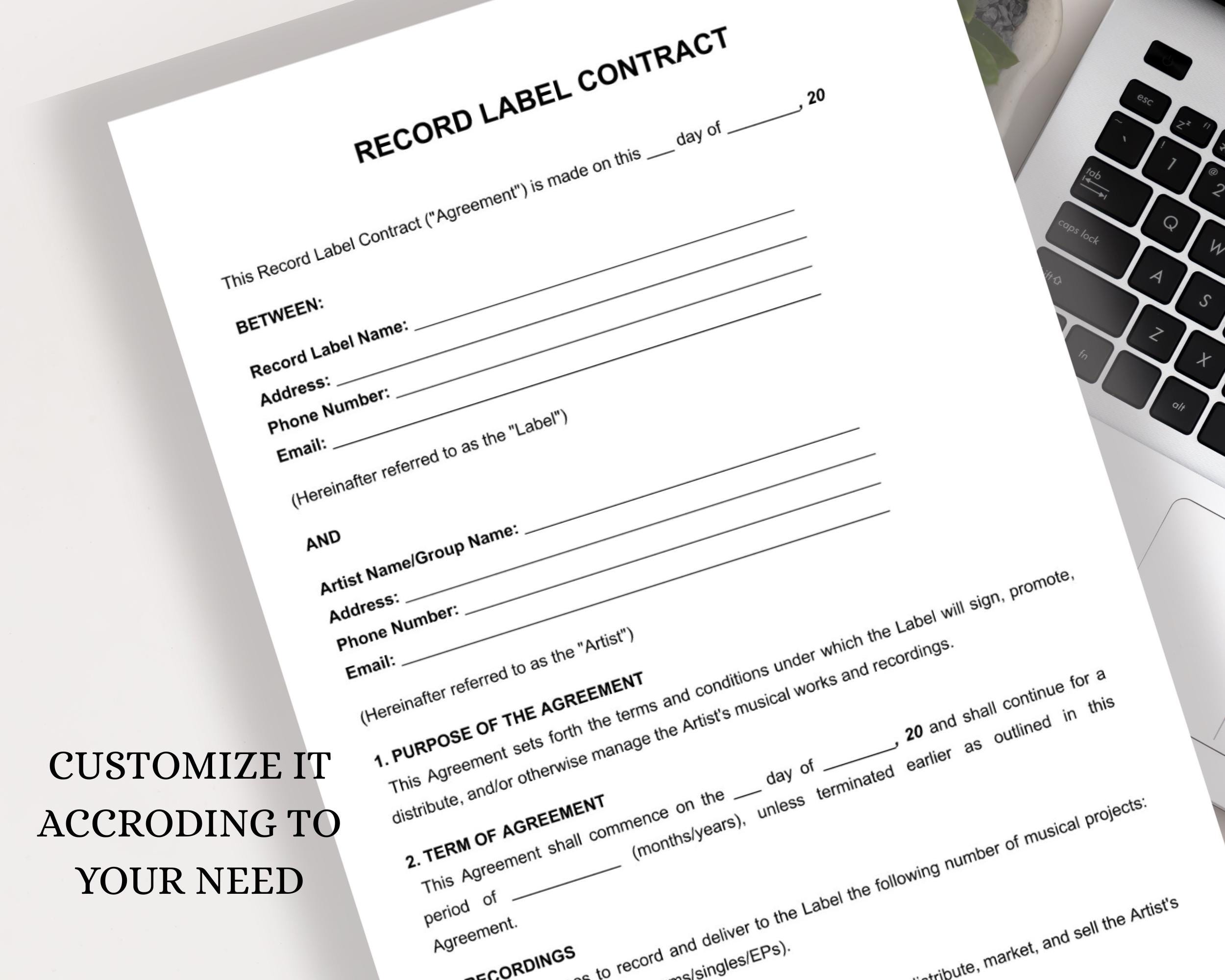 Record Label Contract Template: Music Artist Agreement (editable Doc ...