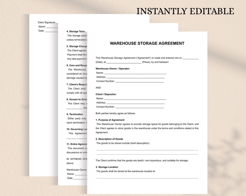 Warehouse Storage Agreement Template – Warehousing Goods Storage ...