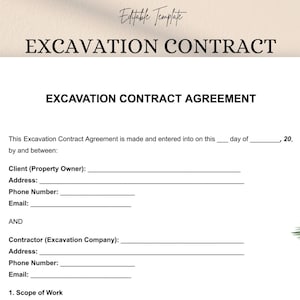 Excavation Contract Template | Editable DOC & PDF Construction ...
