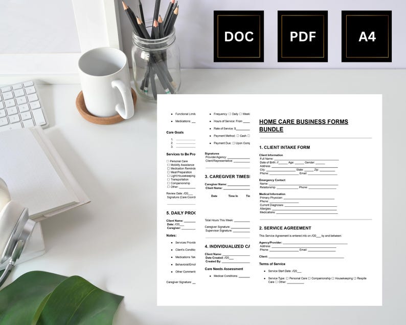 Home Care Business Forms Bundle | Editable Templates PDF DOC ...