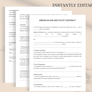 American Airlines Pilot Contract Template | Editable DOC & PDF Aviation ...