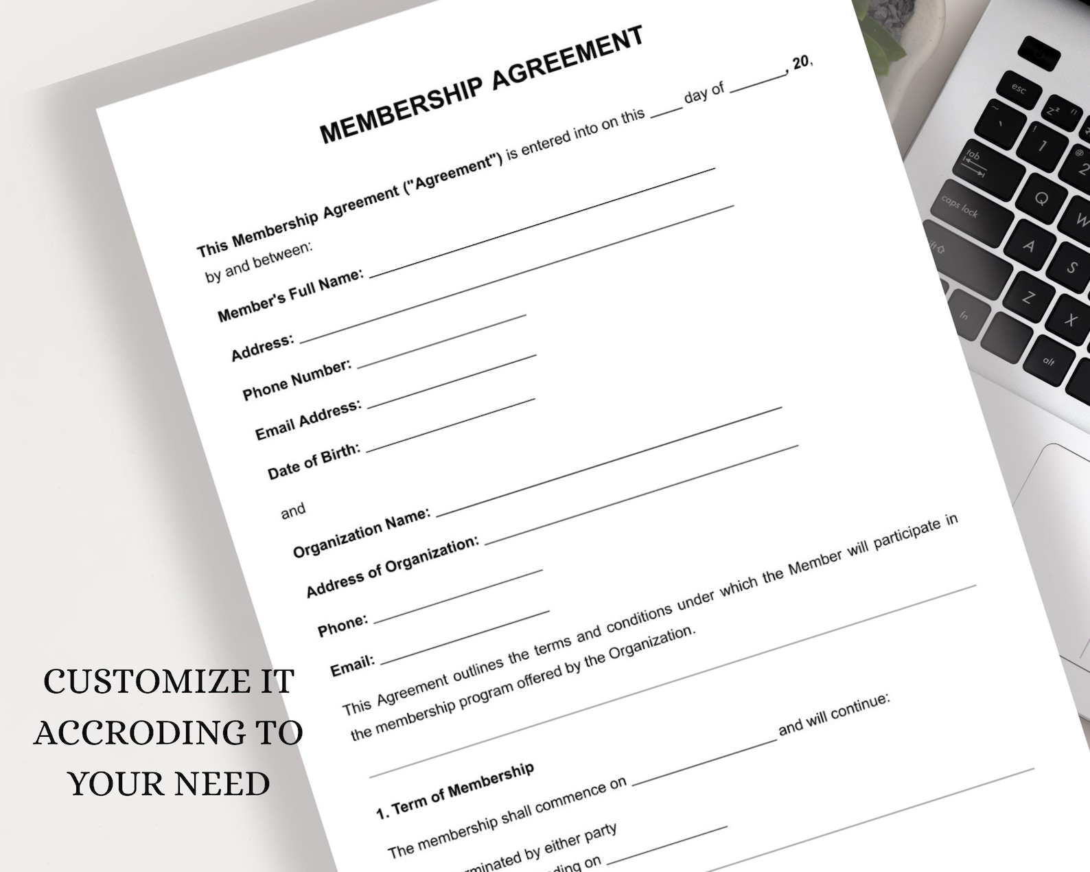 Membership Agreement Template – Editable DOC PDF – Member Terms ...