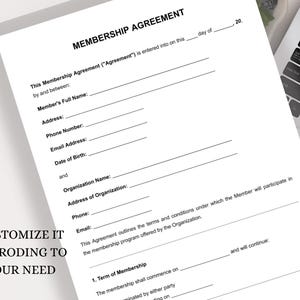 Membership Agreement Template – Editable DOC PDF – Member Terms ...