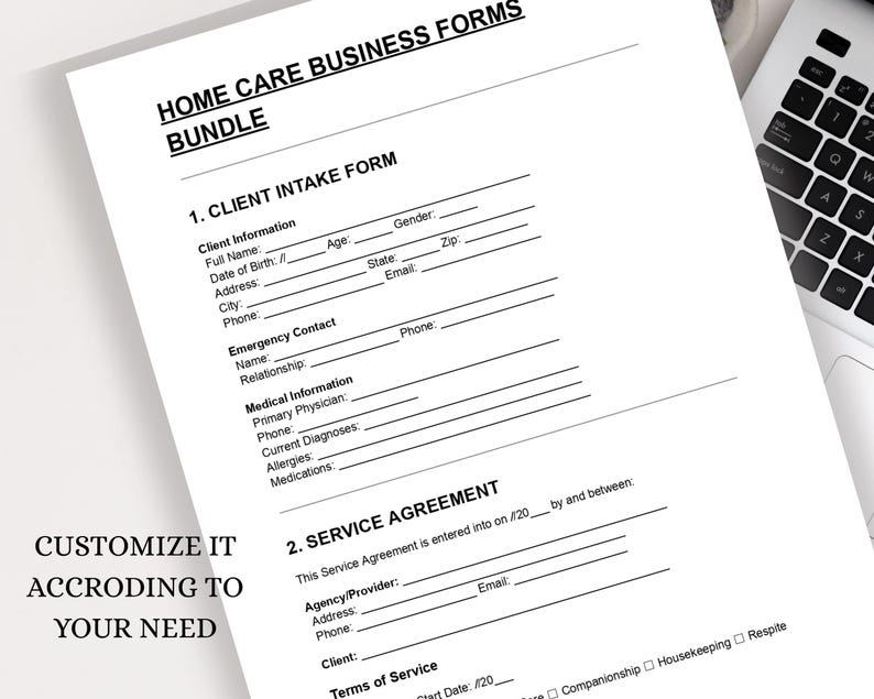 Home Care Business Forms Bundle | Editable Templates PDF DOC ...