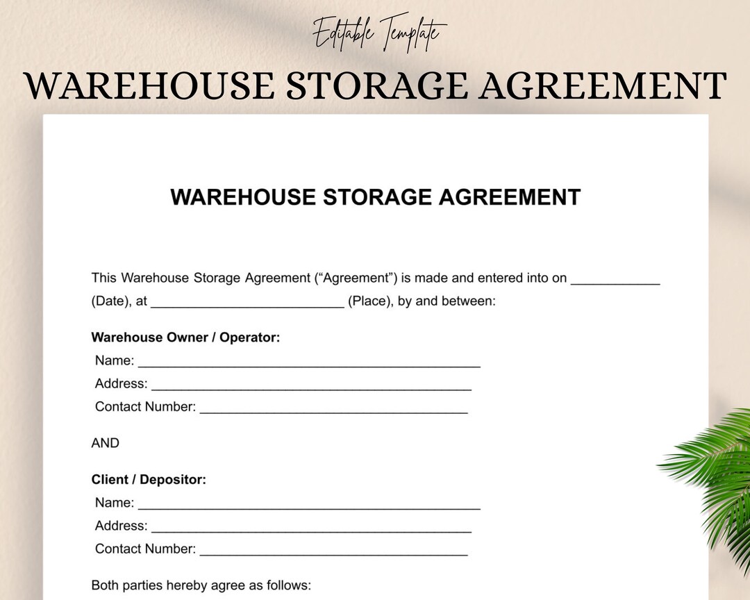 Warehouse Storage Agreement Template – Warehousing Goods Storage ...