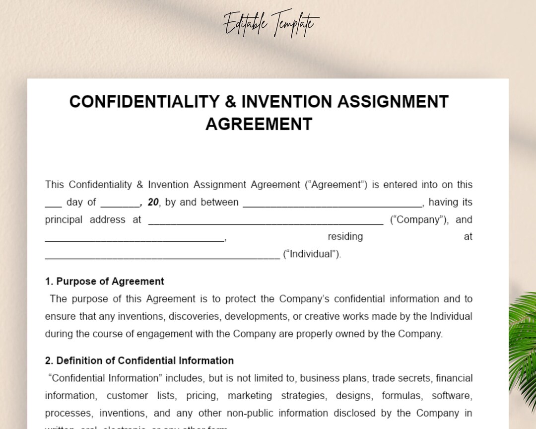 Confidentiality Invention Assignment Agreement Template Editable PDF ...