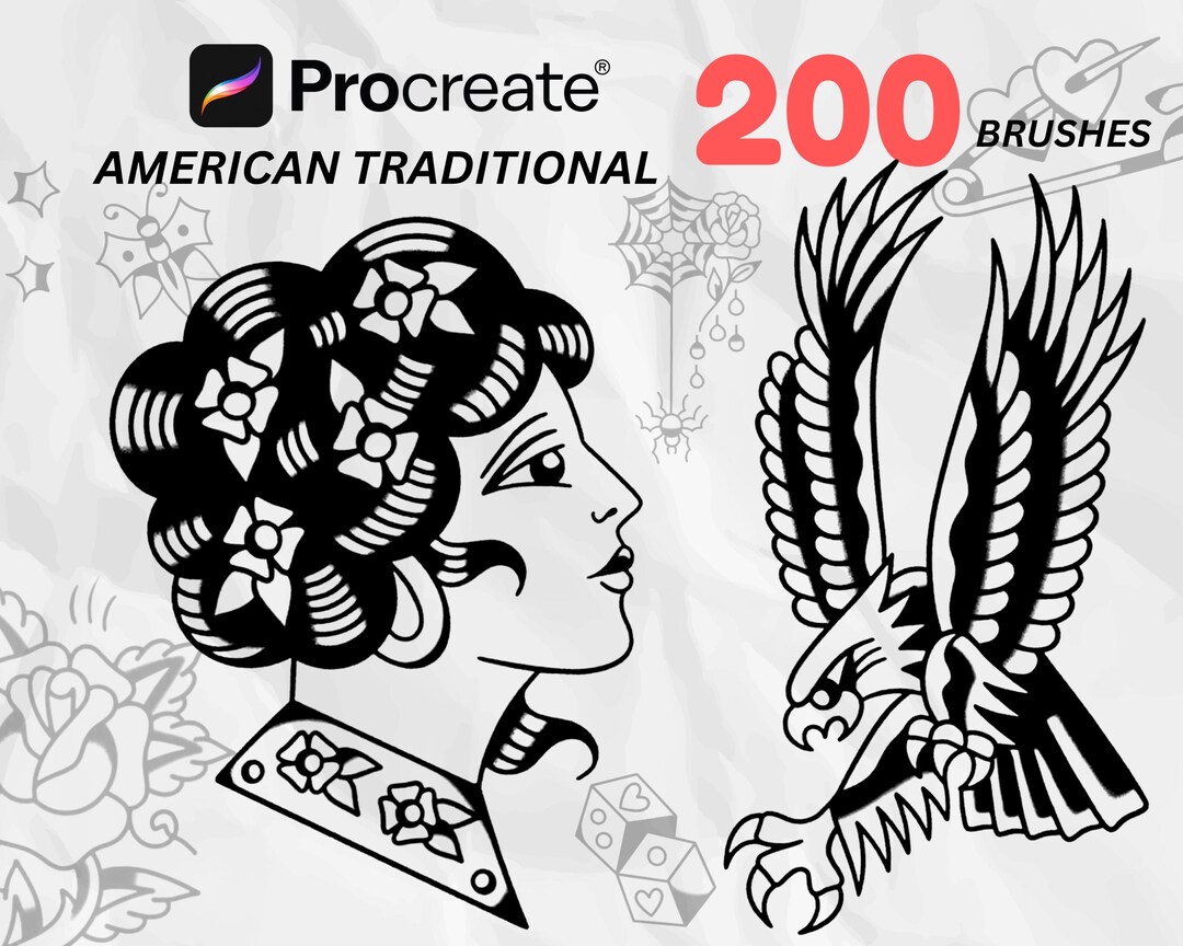 200 High-resolution Traditional Tattoo Stencils | Procreate Tattoo ...