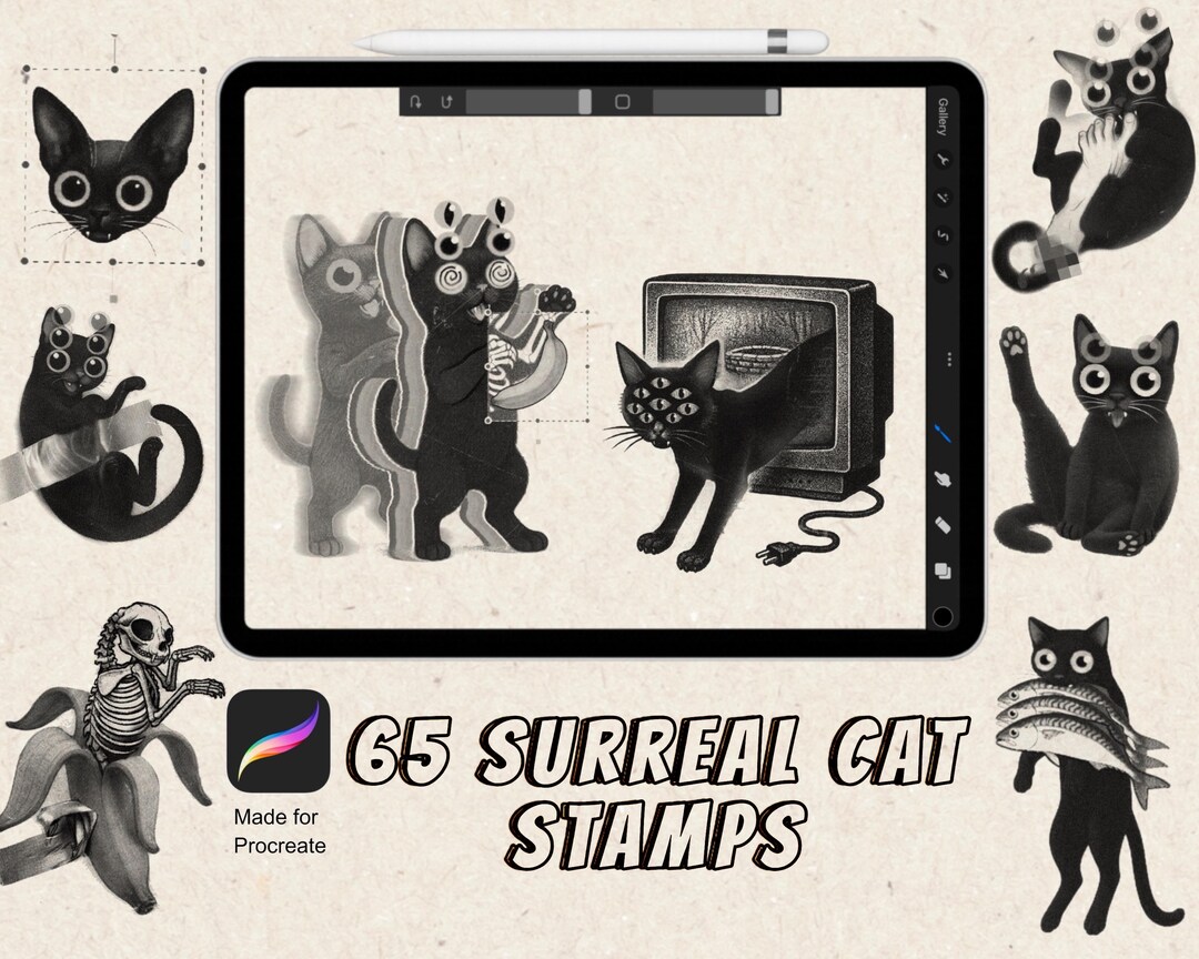 65 Procreate Cat Stamp Brushes - Surreal & Trippy Style for Tattoo ...