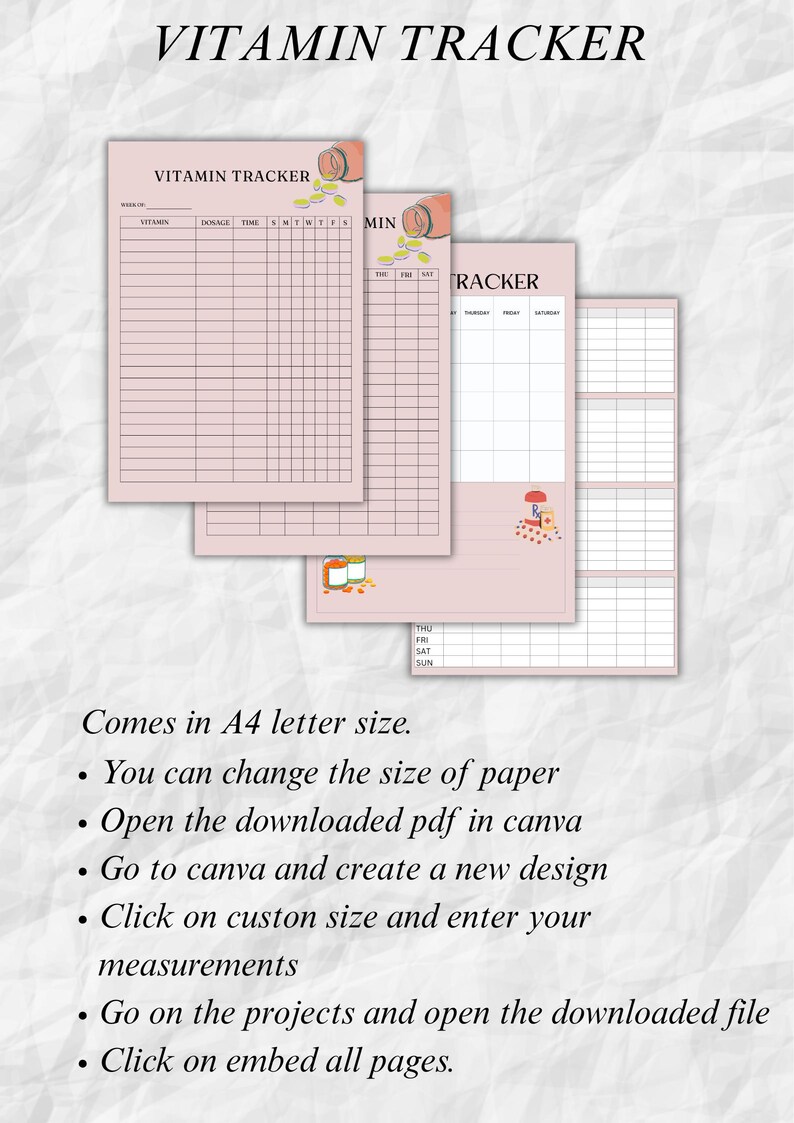 Vitamin & Supplement Tracker Printable: Weekly, Monthly Planner ...