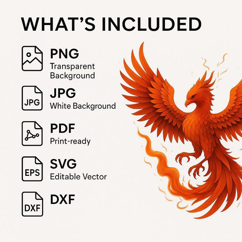 Phoenix - Digital File Downloads | Png Svg Jpg Pdf Ai Eps Dxf | 300 Dpi ...