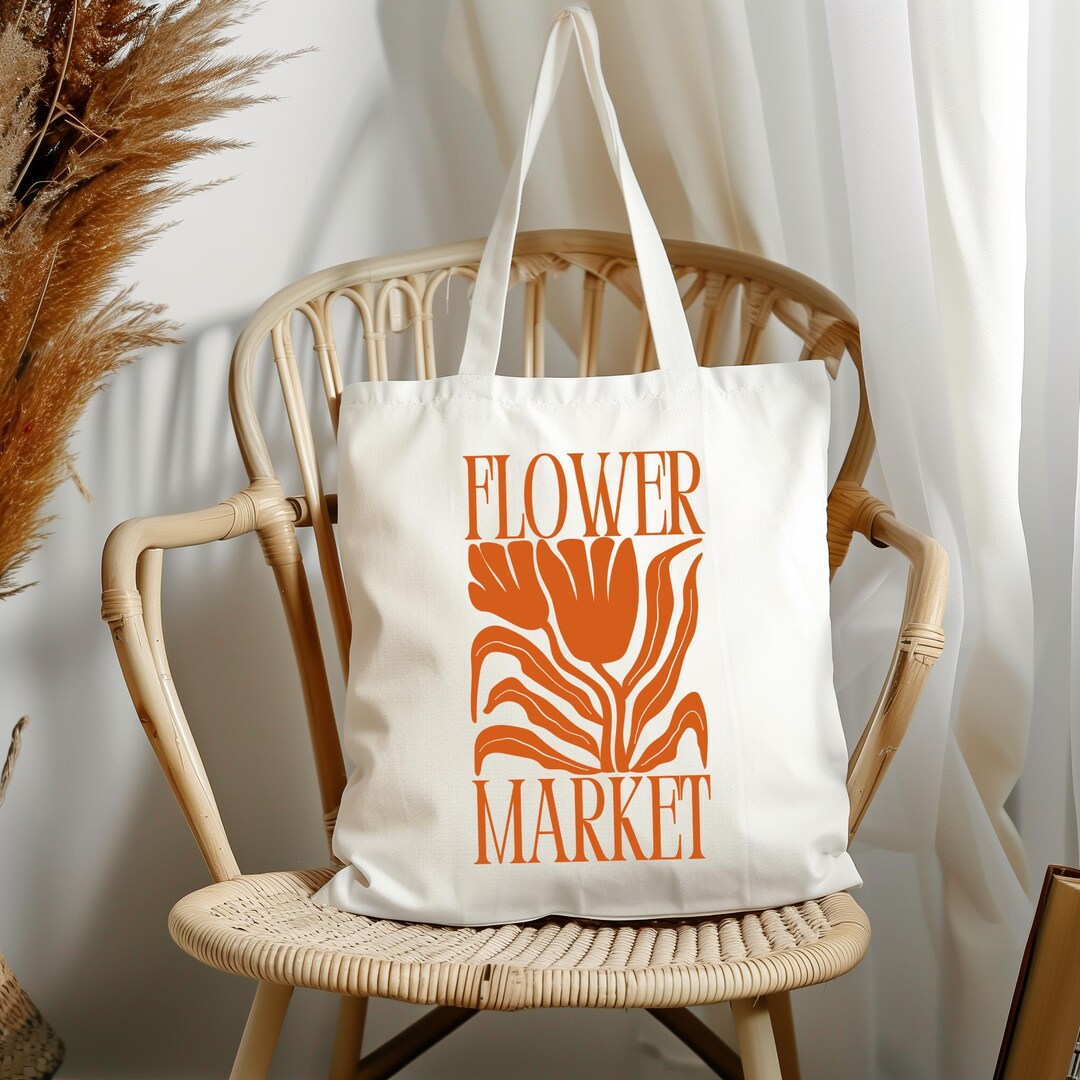 Flower Market Tote Bag, Boho Floral Tote, Aesthetic Reusable Market Bag ...