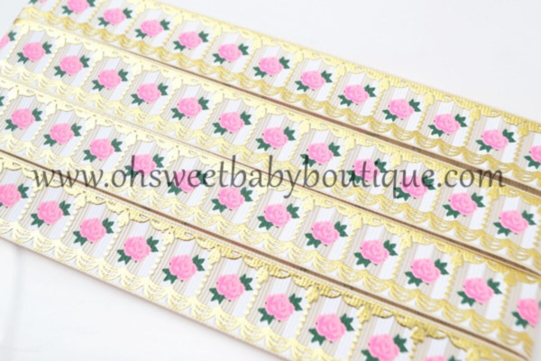 7/8" My Vintage Carousel Ribbon Ivory Base Printed Grosgrain Ribbon ...