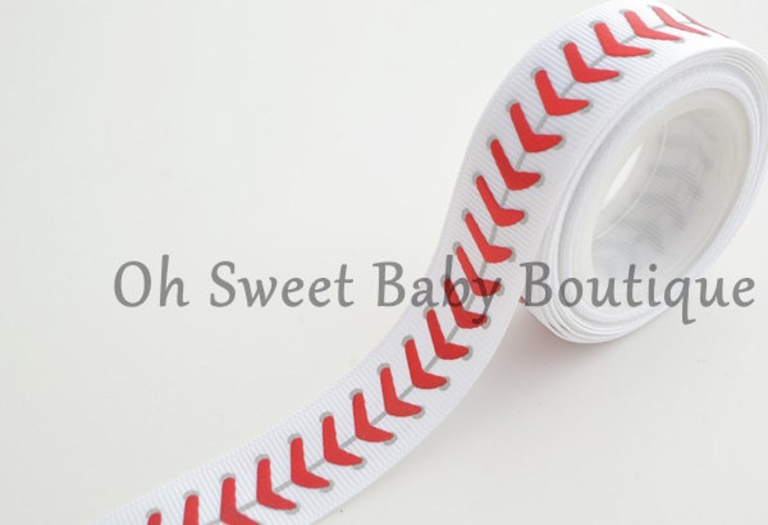 7/8" Baseball Laces Red Holographic Laser Foil Printed Grosgrain Ribbon ...