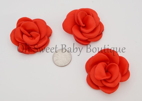 Red Satin Rose Fabric Flower Qty 3 Flower Embellishment | Etsy