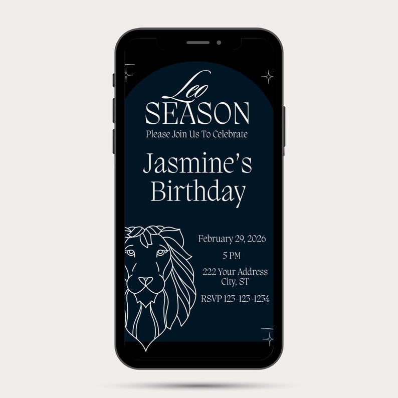 Leo Birthday Invitation Canva Template | Editable Zodiac Party Invite ...