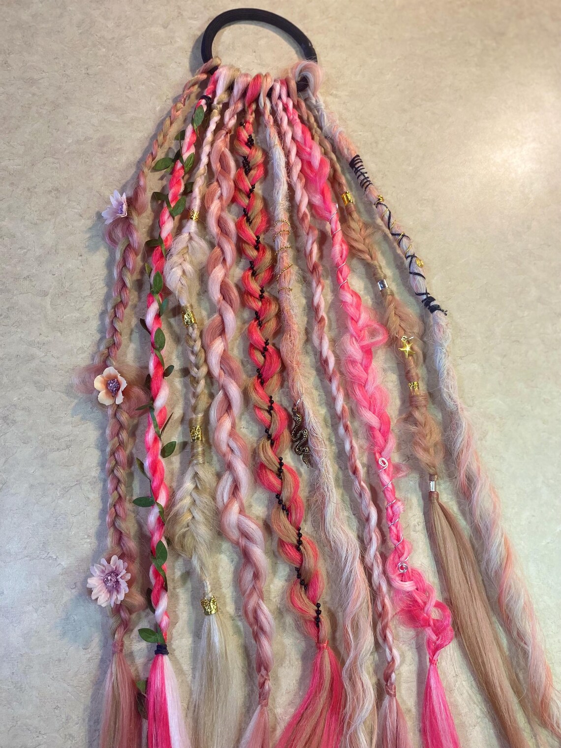 Fairy Pink & Blonde Dreadlock Ponytail Extension 10-piece Festival Loc ...