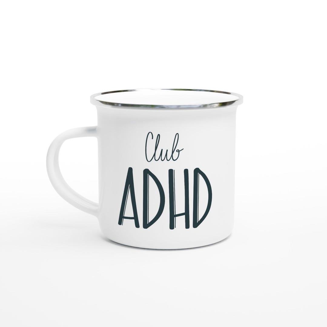 Club ADHD // Enamel Mug 355 Ml, White, for Neurospicy Brains - Etsy