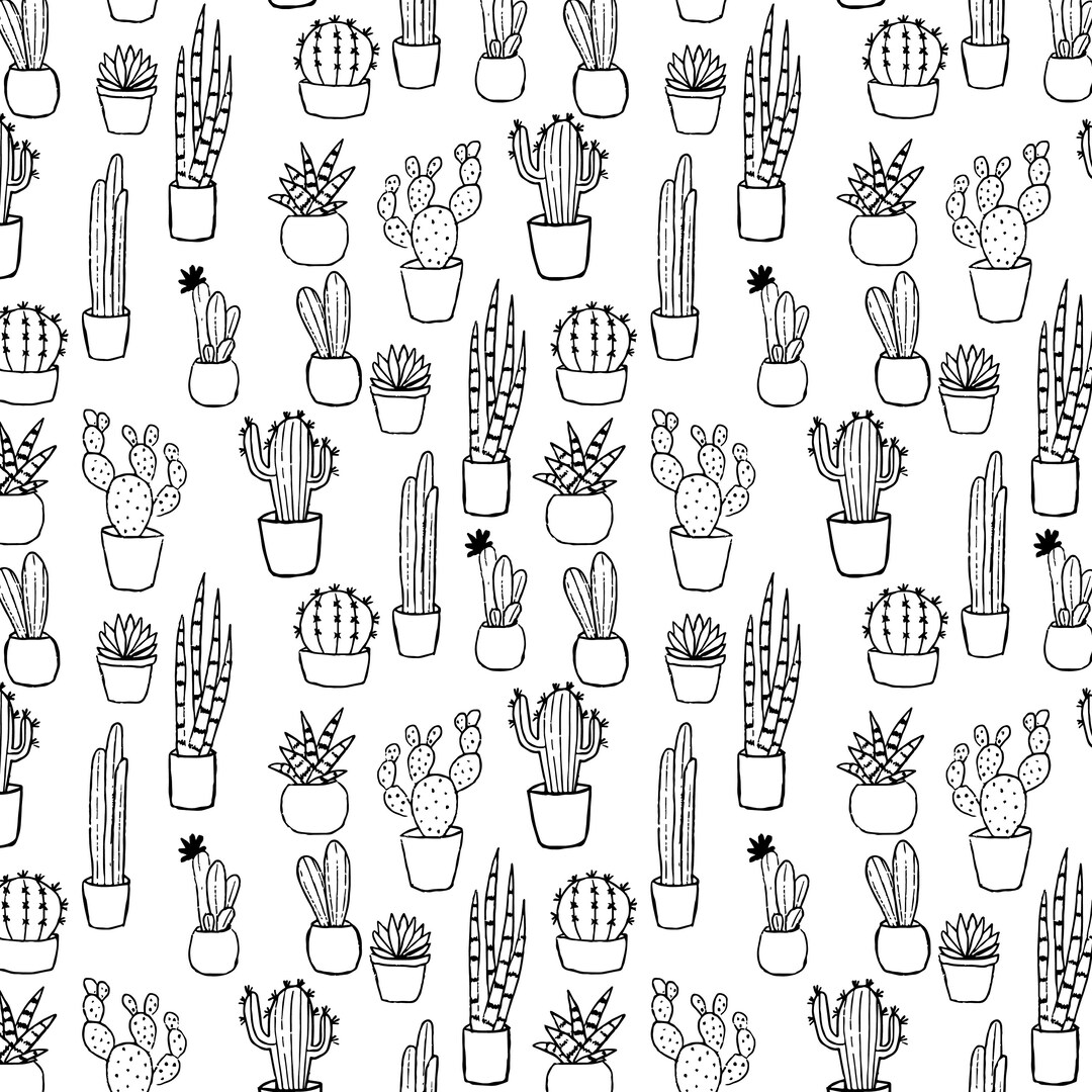 Cacti and Succulents, Seamless Pattern, Black and White, Scrapbooking ...