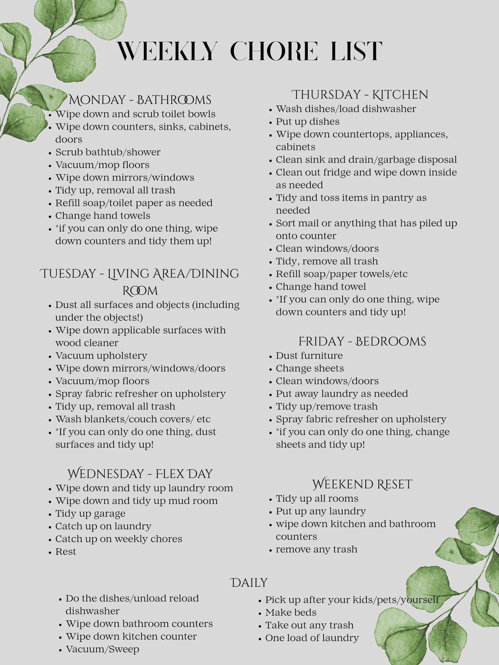 Printable House Cleaning Schedule | Weekly Chore Chart for Moms & Busy ...