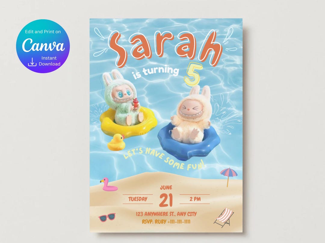 Labubu Birthday Invitation, Editable Canva Template (digital Download ...