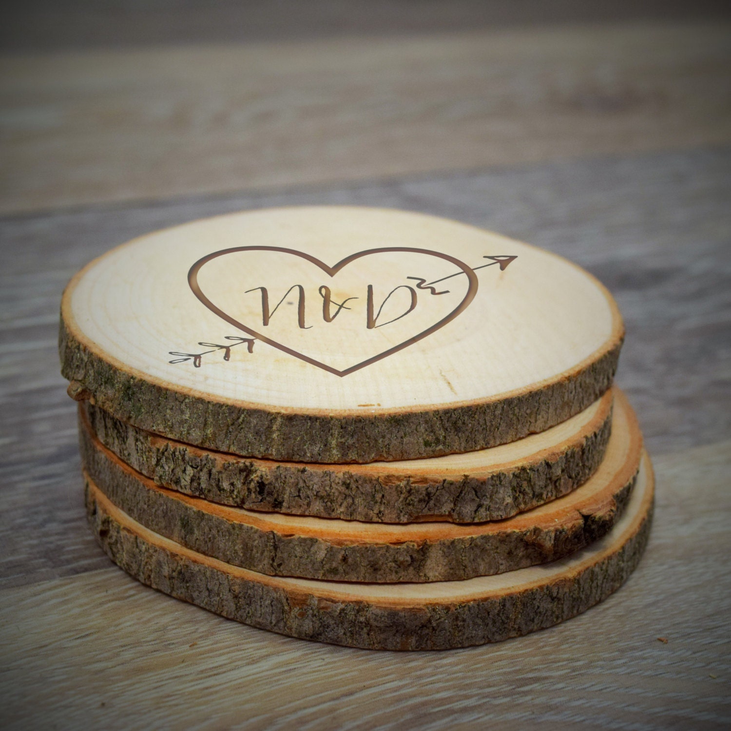 Arrow Heart With Couple's Initials Tree Slice Coaster - Etsy