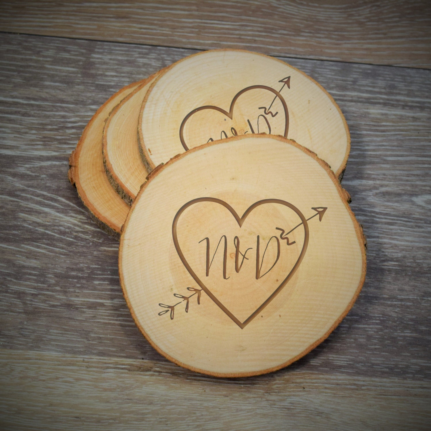 Arrow Heart With Couple's Initials Tree Slice Coaster - Etsy