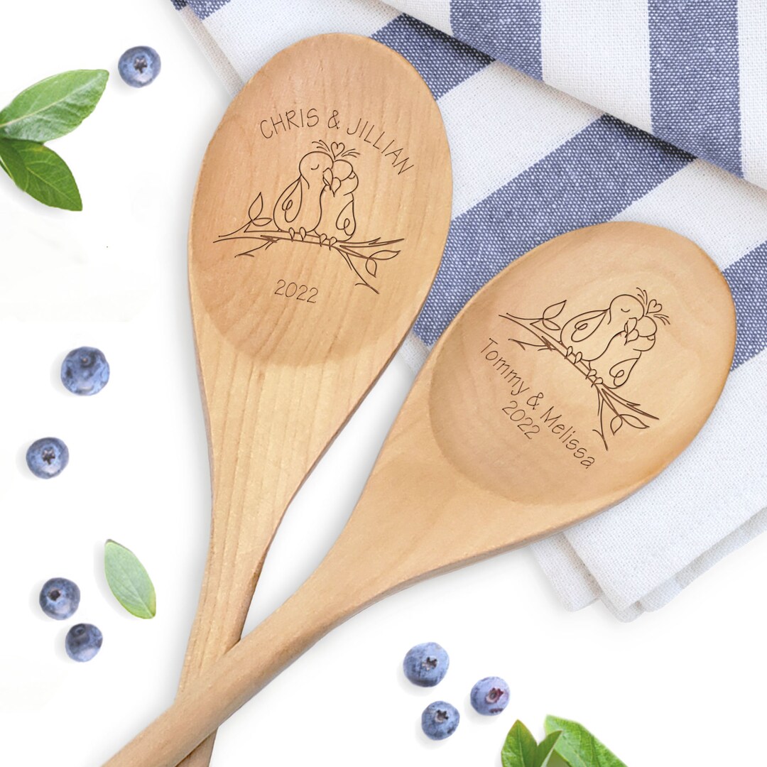 Personalized Couple Spoon Love Bird Gift Engraved Wooden Spoon Kitchen ...