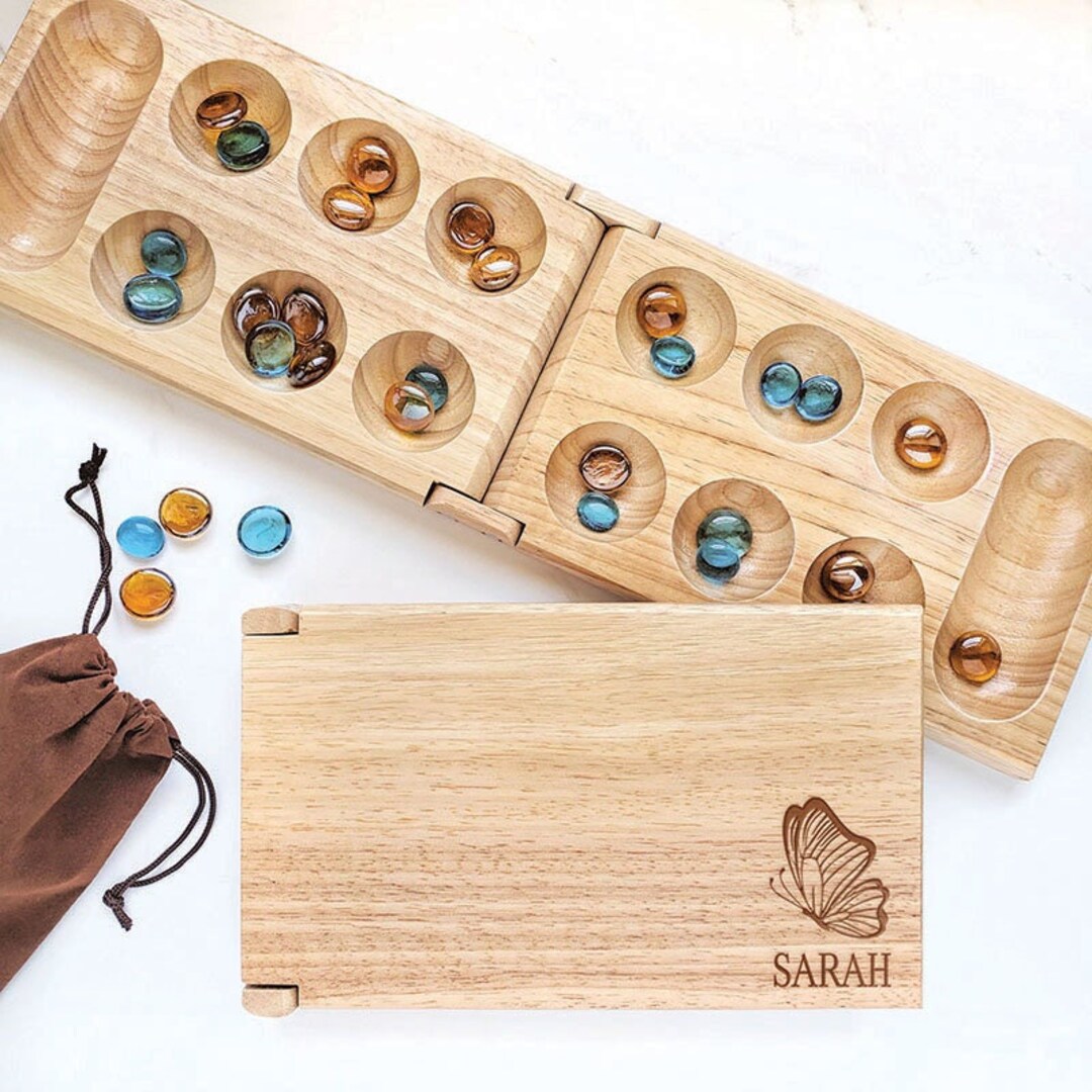 Custom Mancala Board - Butterfly Engraved Game Set - Wooden Mancala ...