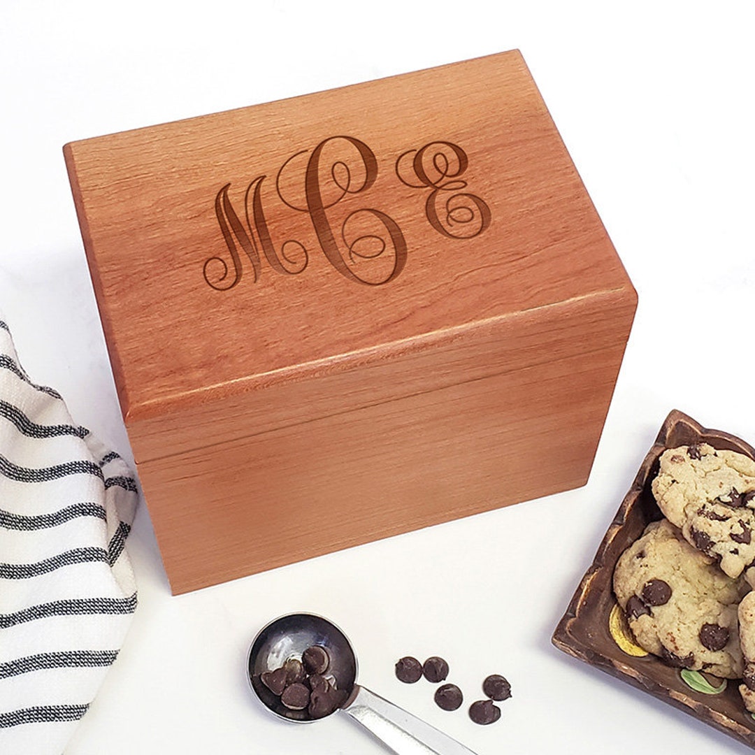 Monogrammed Recipe Box - Alternative Recipe Book - Wooden Recipe Card ...