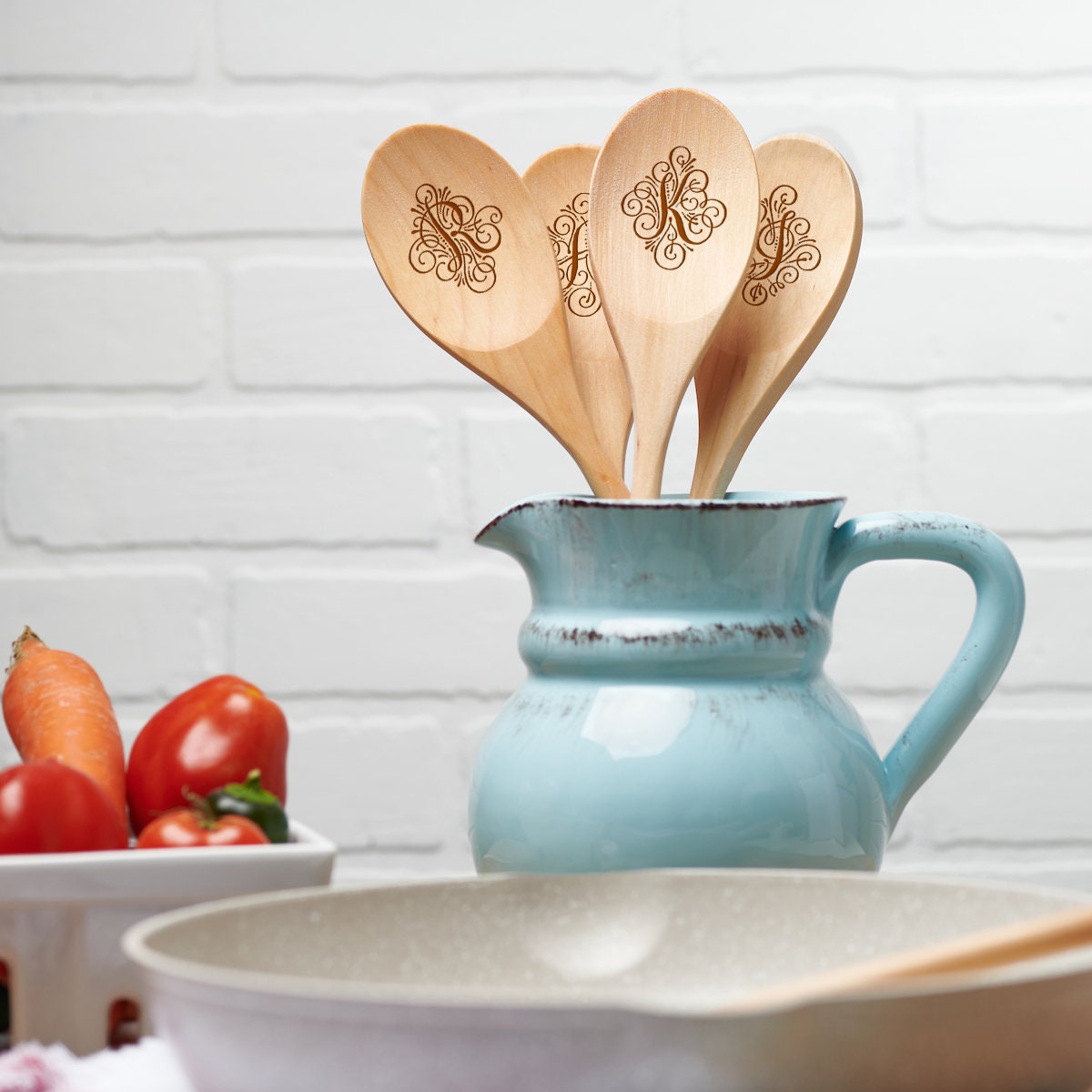 Swirl Letter Monogram Engraved Spoon Wooden Spoon Birthday | Etsy