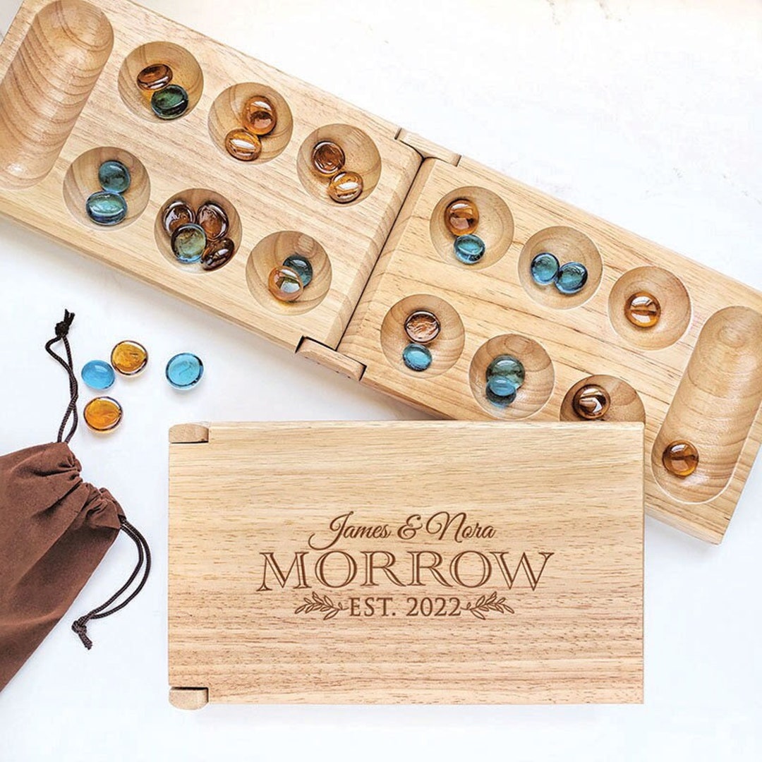Folding Mancala Set - Family Game Night - Child Marble Game - Engraved ...