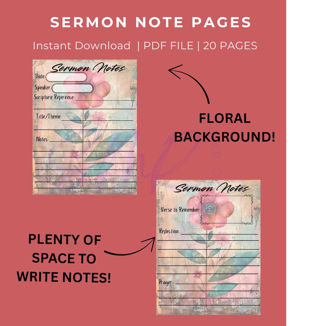 Sermon Notes Template Printable, Floral Sermon Notes Printable, Church ...