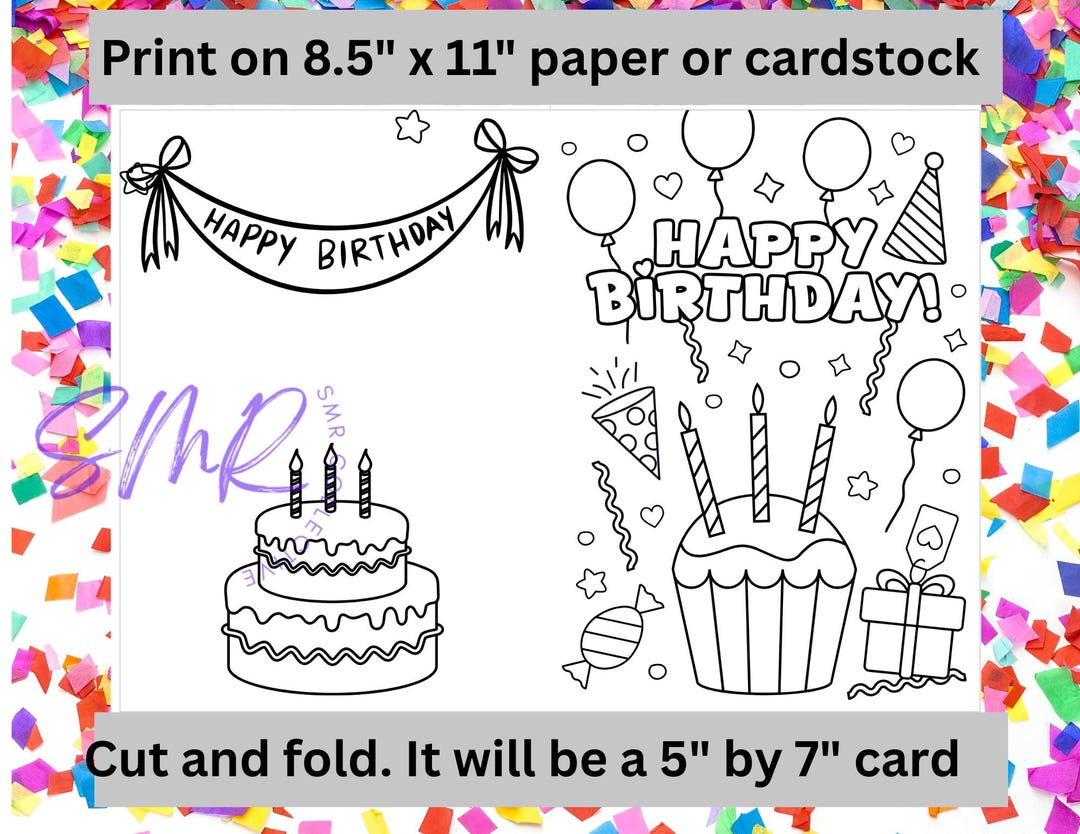 Birthday Coloring Card Printable Birthday Card DIY Coloring Card ...