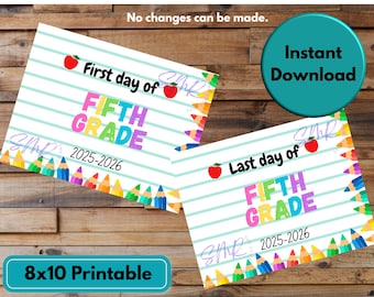 Editable Bright First Day of Fifth Grade First Day of School Sign ...