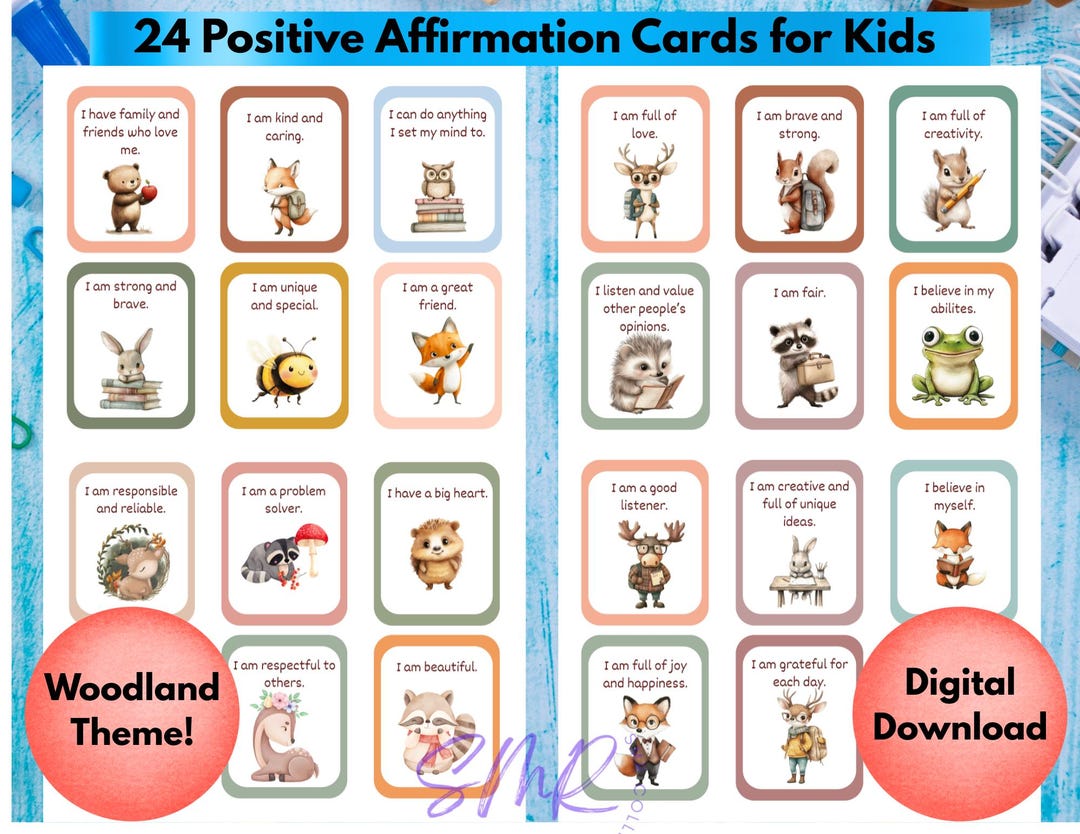 Woodland Themed Affirmation Cards for Kids, Positive Affirmation Cards ...