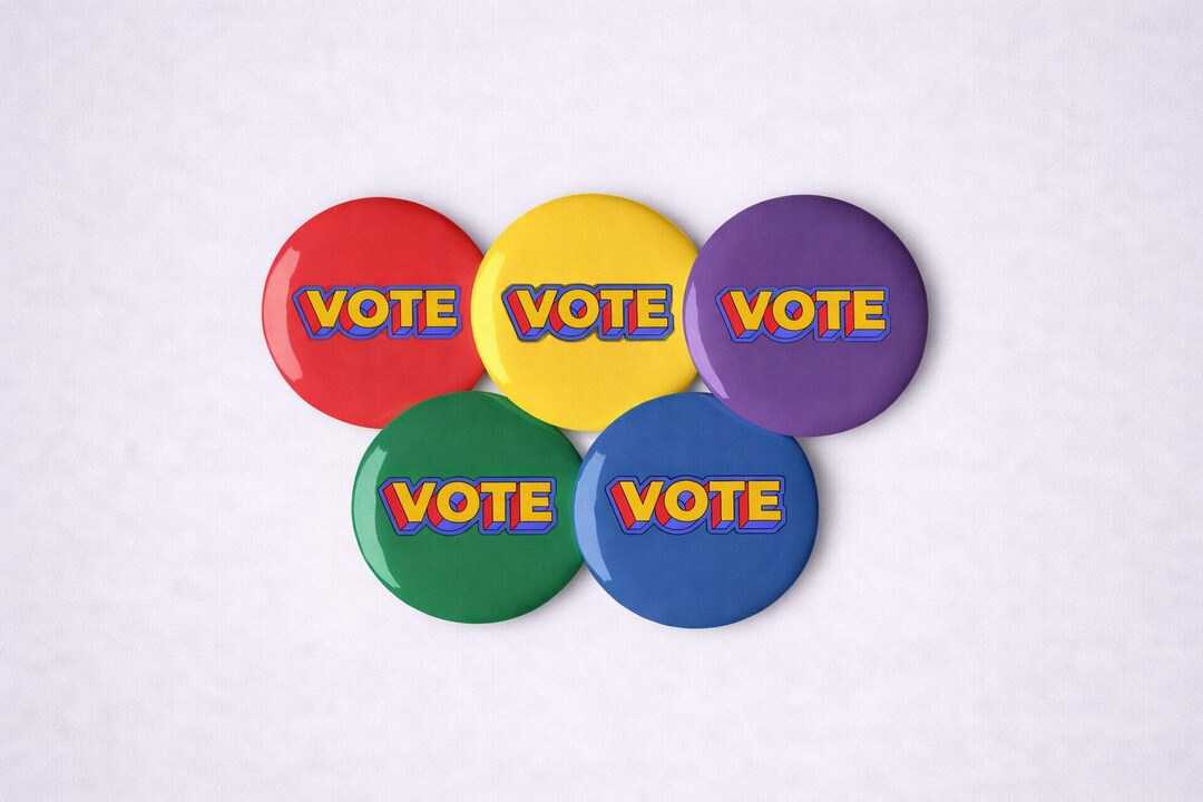 VOTE Button Set (5-pack) | Bold Color Pop Voting Buttons | Retro Civic ...