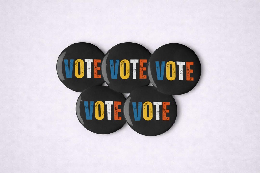 VOTE Button Set (5-pack) | Black Vintage Style Voting Buttons | Bold ...