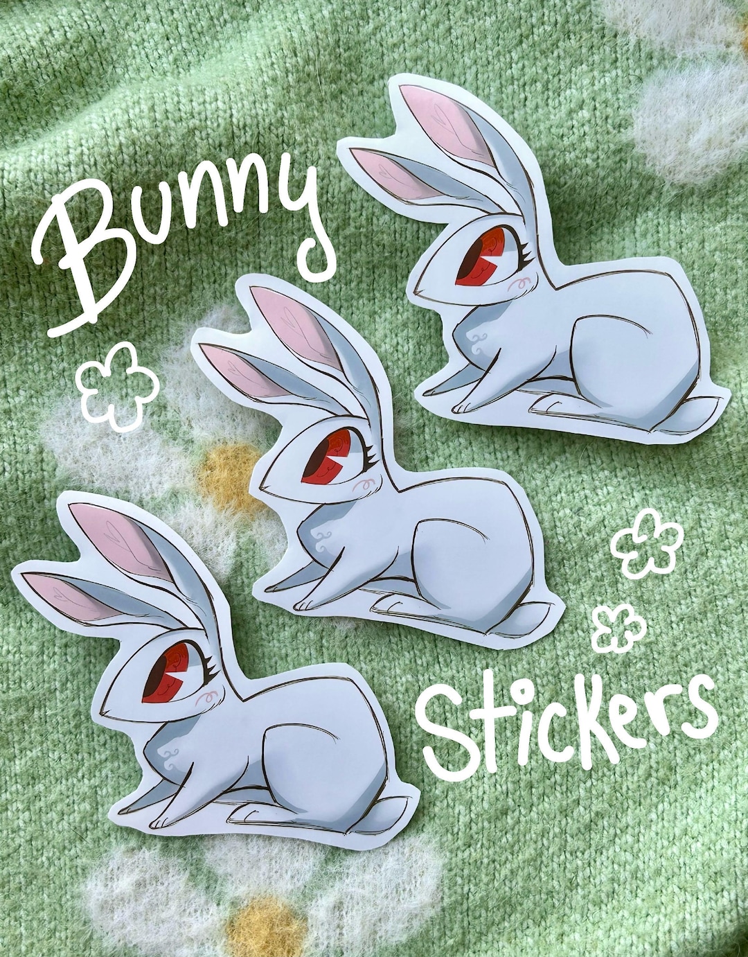 Bunny Stickers - Ruby Red Eyed White Rew Rabbit - Etsy