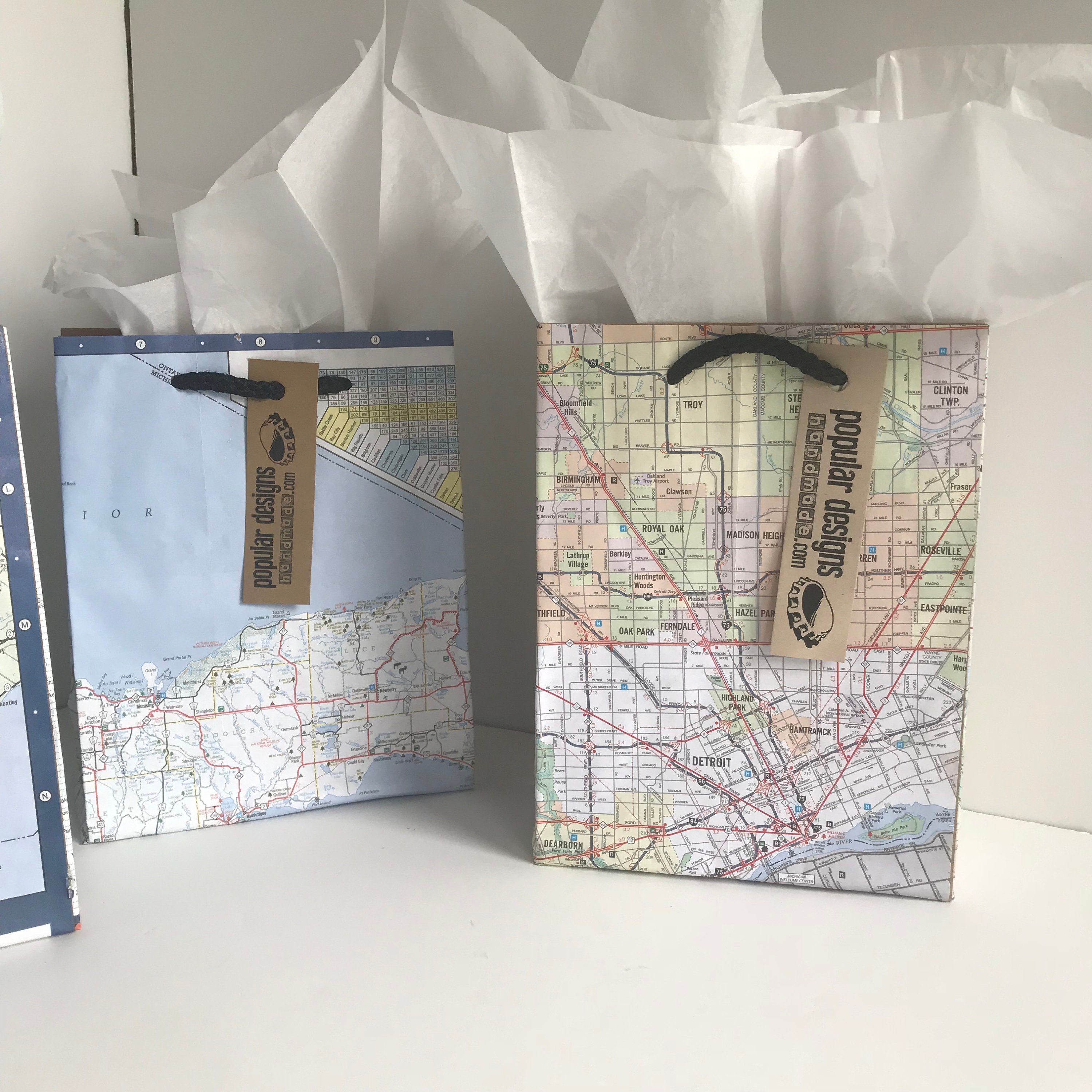 3 Michigan Map Gift Bags Detroit Detroit City UP - Etsy